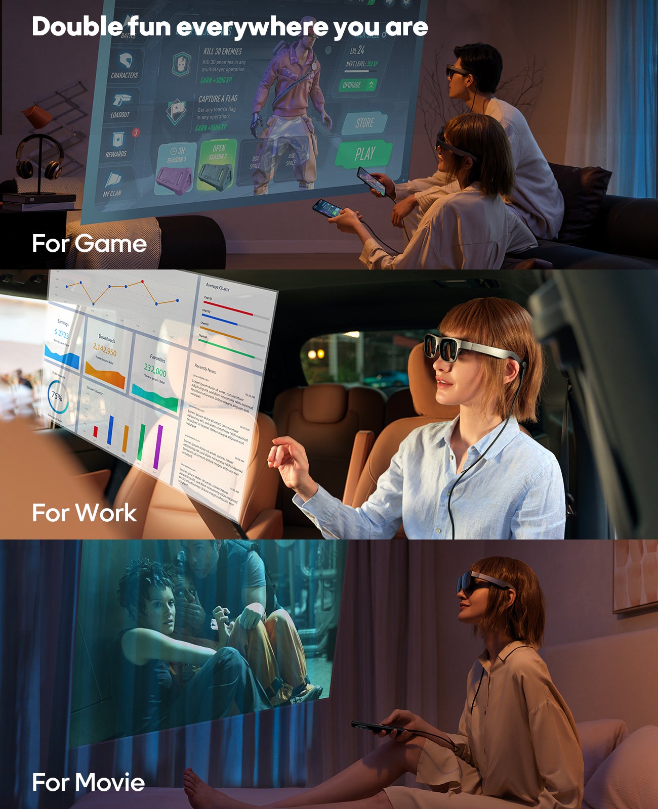 AR Glasses, Smart Glasses with Massive 201 Inch Micro OLED Virtual The ...